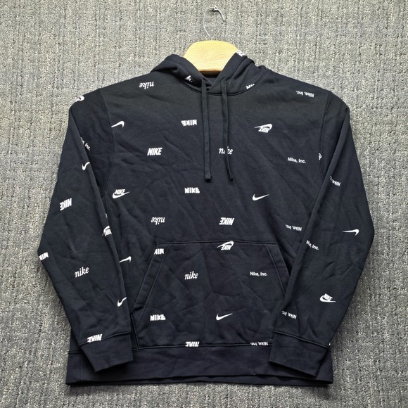 Nike | Shirts | Nike Club Fleece Hoodie Mens Large Black All Over Print ...